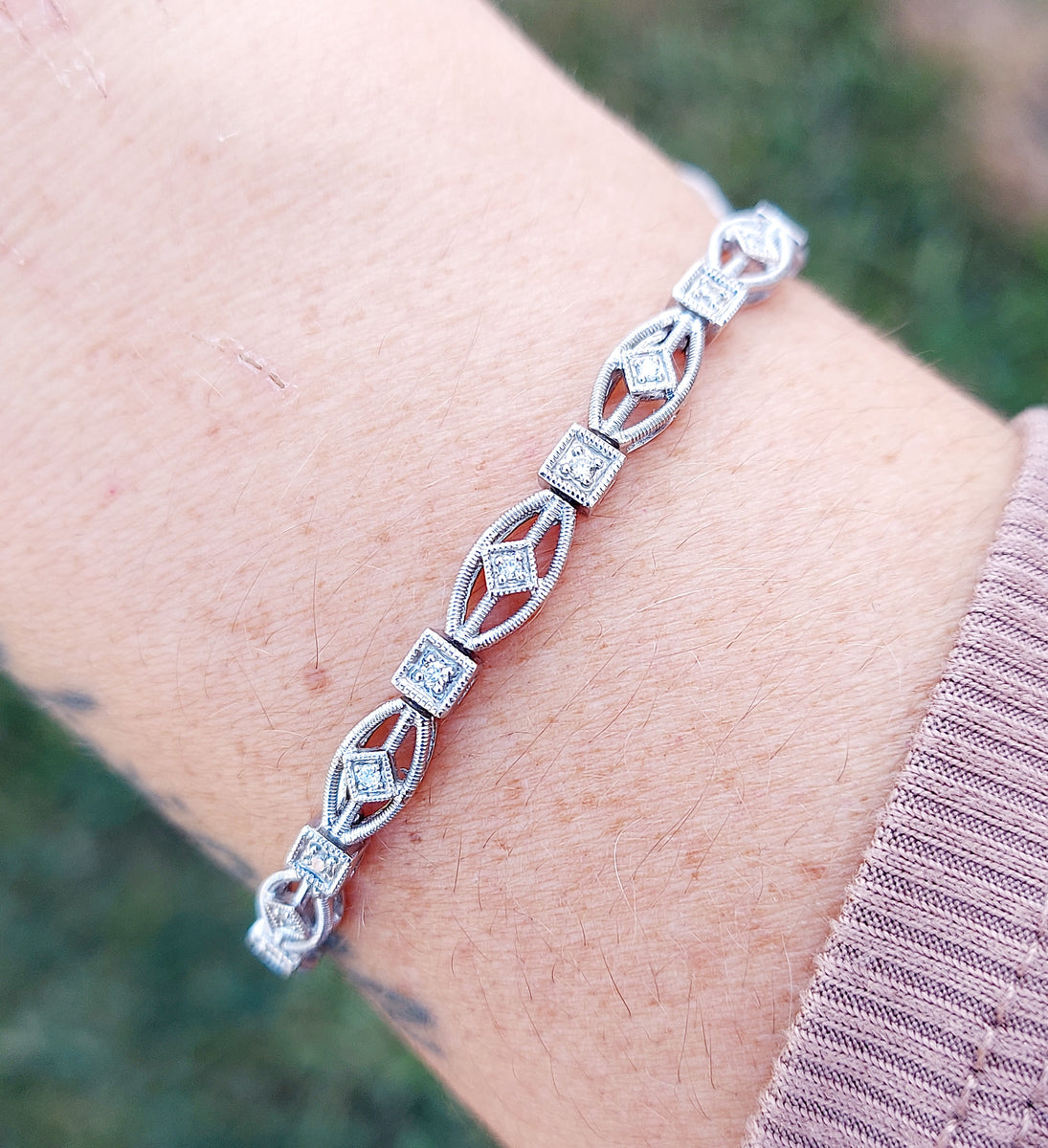 7 Inch White Gold & Diamond Bracelet- 14K Gold – Marie's Jewelry Store