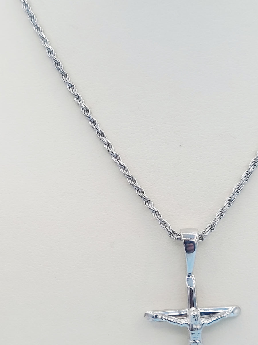 Crucifix Cross & Rope Chain - Sterling Silver – Marie's Jewelry Store